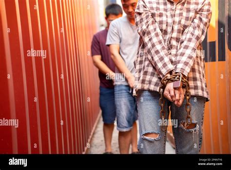 Woman Trapped In Cargo Container Wait For Human Trafficking Or Foreigh Workers Woman Holding