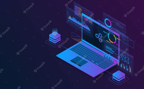 Premium Vector Isometric Laptop Analysis Information Connect With