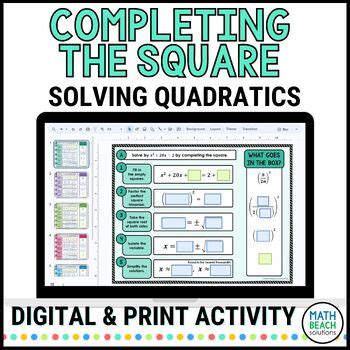Completing The Square With Real Solutions Activity For Google Slides