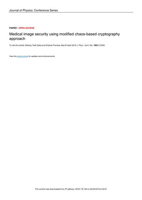 pdf medical image security using modified chaos based cryptography