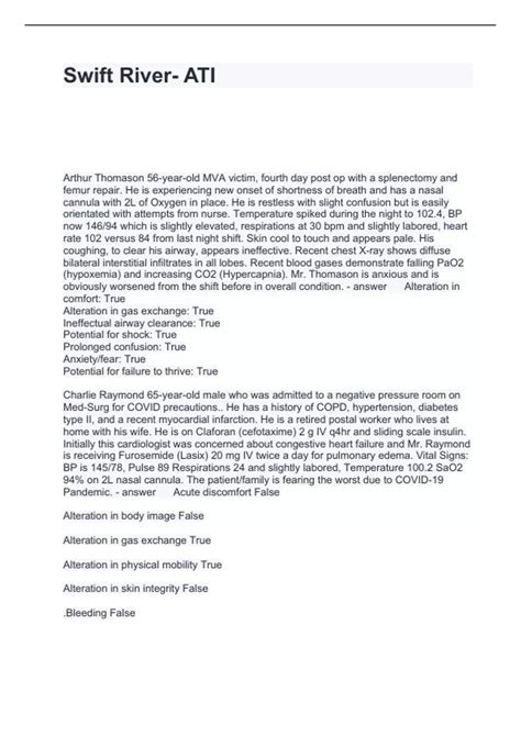 Swift River Ati Questions And Answers 100 Correct Swift River Med
