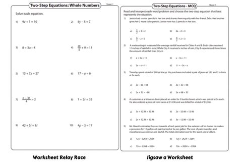 Easy Two Step Equations Worksheet Printable Pdf Template