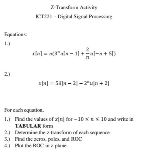Solved Z Transform Activity Ict221 Digital Signal