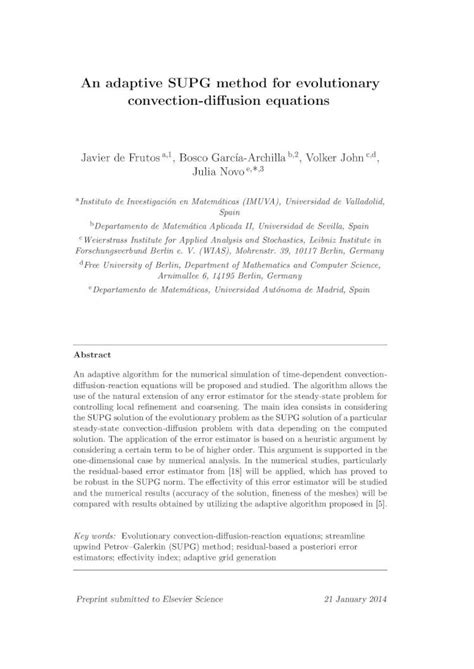 Pdf An Adaptive Supg Method For Evolutionary Convection Di · Pdf