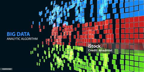 빅 데이터 색상 사각형 데이터를 분석하는 추상 배경 알고리즘입니다 기계 학습 정보 분석 최소한의 인포그래픽 과학 기술에 대한 배너 감각 지각에 대한 스톡 벡터 아트 및 기타