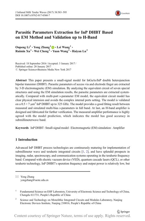 Parasitic Parameters Extraction For Inp Dhbt Based On Em Method And