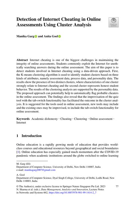 Pdf Detection Of Internet Cheating In Online Assessments Using Cluster Analysis