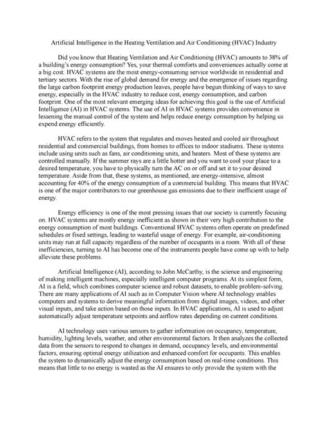 Artificial Intelligence In The Heating Ventilation And Air Conditioning Hvac Systems Are The