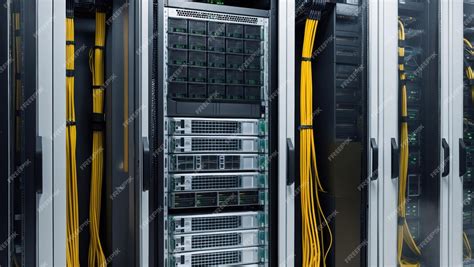 High Tech Data Center Showcasing Server Racks And Network Connections Premium Ai Generated Image