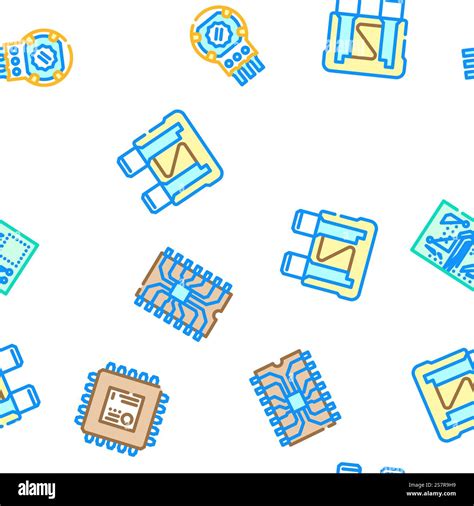 Component Electronic Chip Vector Seamless Pattern Thin Line