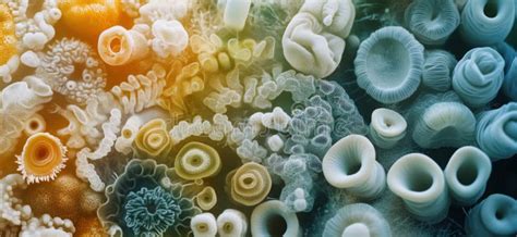 Intricate Microbial Structures And Patterns In Vibrant Colors Showcasing Diverse Forms And