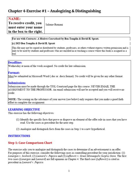 Chapter 4 Exercise 1 Instructions Answer Sheet Pdf Offer And Acceptance Common Law