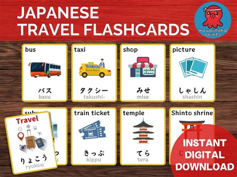 Japanese Travel Flashcards Learn Japanese Japan Vocabulary Printable
