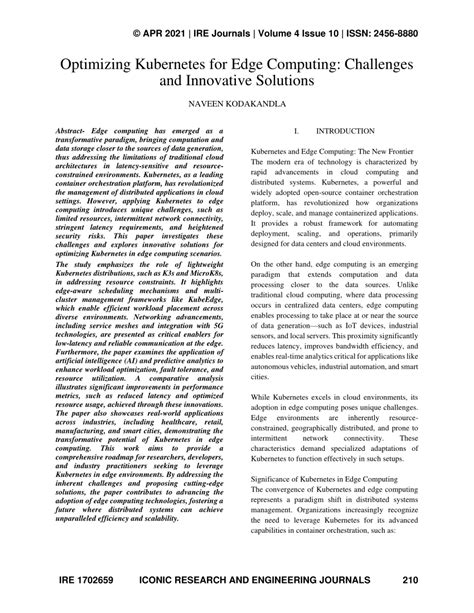Pdf Optimizing Kubernetes For Edge Computing Challenges And