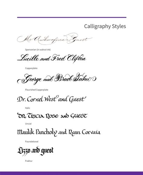 Calligraphy Custom Styles Hand Lettering Style Guide Etsy