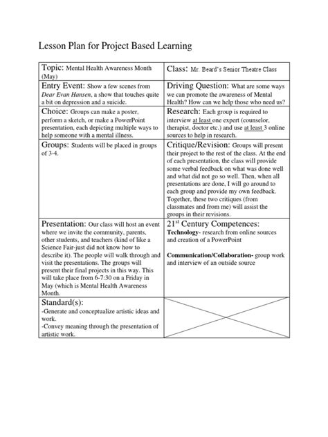 Project Based Learning Lesson Plan Pdf