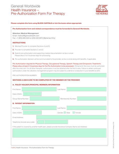 Health Insurance Pre Authorization Form For Therapy