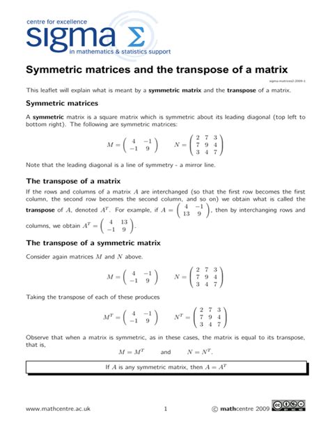 Symmetric Matrices And The Transpose Of A Matrix Symmetric Matrices