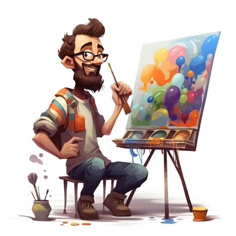 Premium Ai Image Man Artist 2d Cartoon Illustraton On White