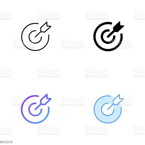 편집 가능한 획이 있는 네 가지 스타일의 대상 아이콘 디자인입니다 선 솔리드 플랫 라인 및 컬러 그라디언트 라인 웹 페이지