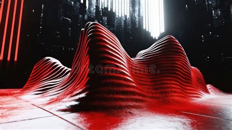A Futuristic Abstract Landscape With Smooth Wavy Forms And A Striking Red And Black Color