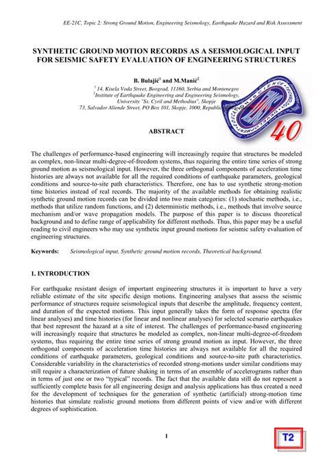 Pdf Synthetic Ground Motion Records As A Seismological Input For