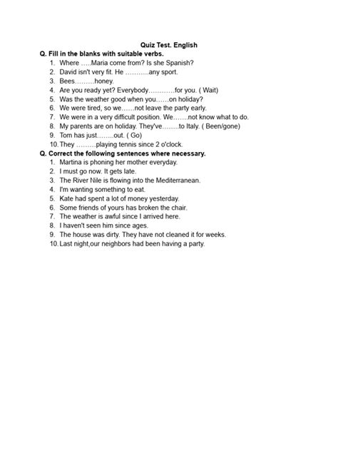 English Quiz Test Pdf