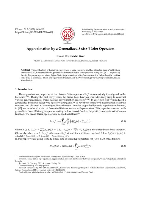 Pdf Approximation By A Generalized Szász Bézier Operators