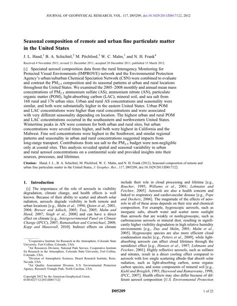 Pdf Seasonal Composition Of Remote And Urban Fine Particulate Matter