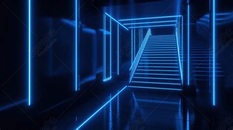 3d 렌더링된 블루 네온 복도 및 조명 조명이 있는 계단 놀라운 시각적 경험 위로 배경 비즈니스 성장 배경 비추다 배경 이미지 Hd 위로 비즈니스 성장 비추다
