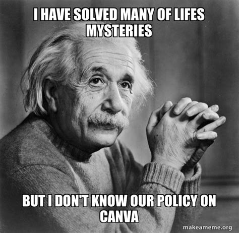 I Have Solved Many Of Lifes Mysteries But I Dont Know Our Policy On Canva Serious Albert