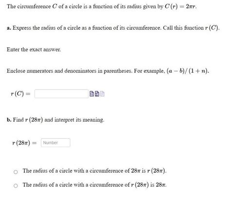 Solved The Circumference C Of A Circle Is A Function Of Its Chegg
