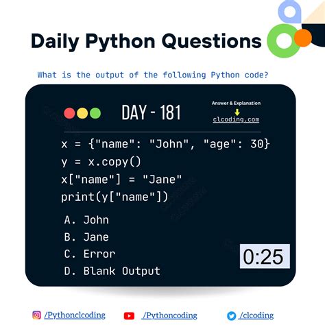python coding challenge day 181 what is the output of the following python code r pythonclcod
