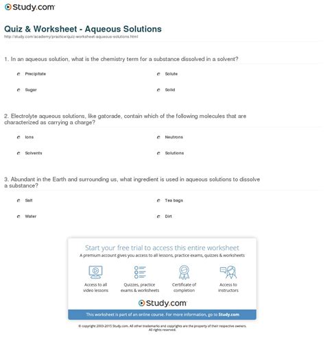Quiz Worksheet Aqueous Solutions Study — Db