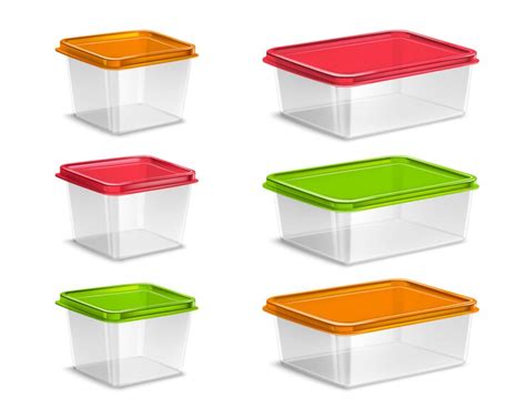 Пластиковые цветные контейнеры для пищевых продуктов набор реалистично ...