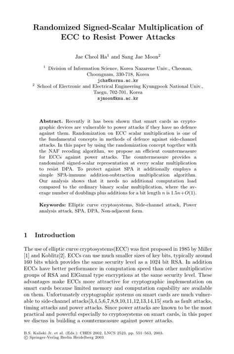 Pdf Randomized Signed Scalar Multiplication Of Ecc To Resist Power Attacks
