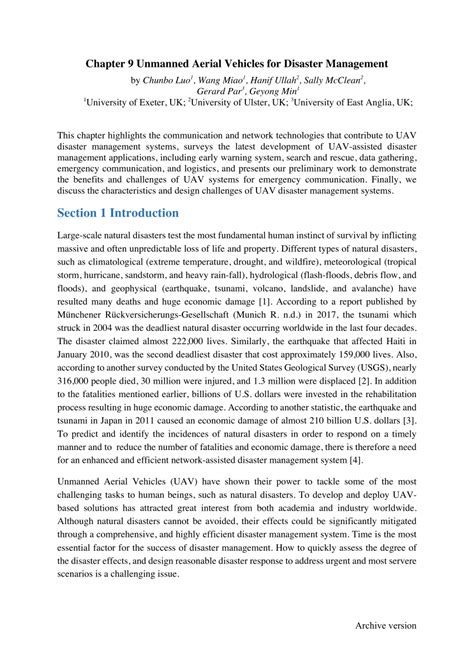 Pdf Unmanned Aerial Vehicles For Disaster Management