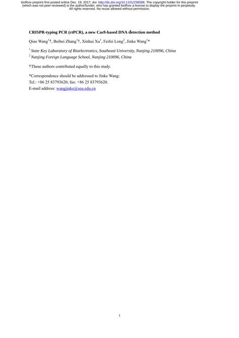 Pdf Crispr Typing Pcr Ctpcr A New Cas9 Based Dna Detection