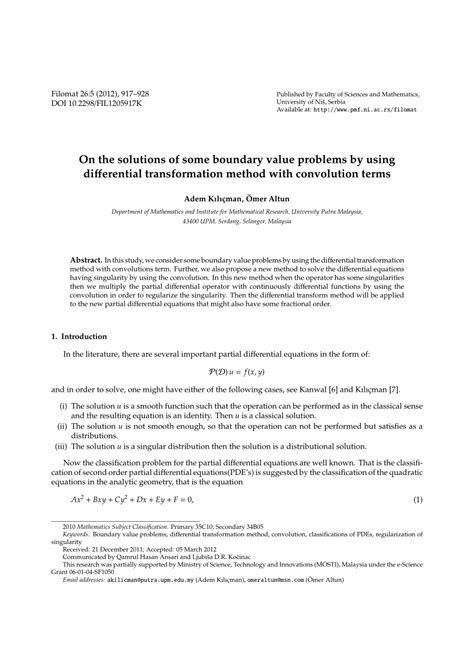 Pdf On The Solution Of Some Boundary Value Problems By Using