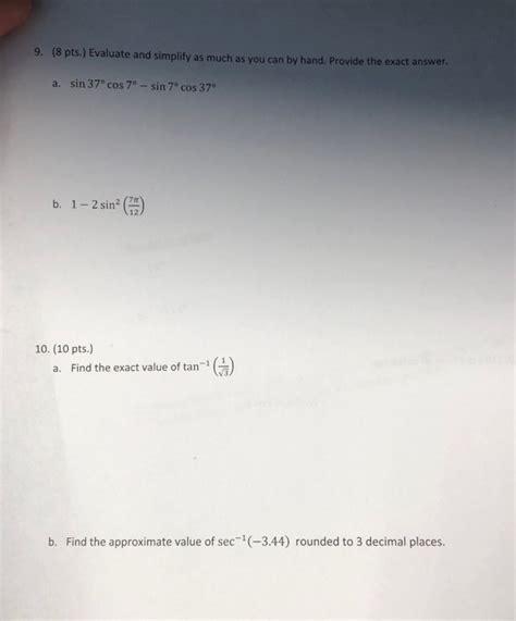solved 9 8 pts evaluate and simplify as much as you can