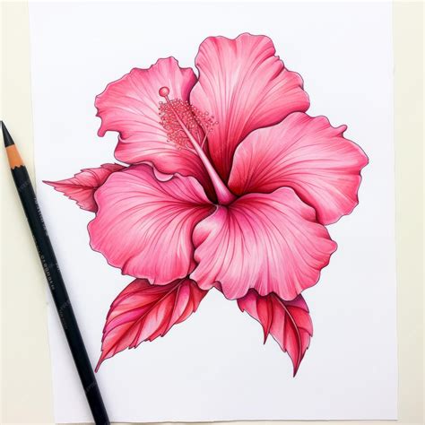 Premium Photo Ultra Realistic Hibiscus Flower Drawing With Crisp Outlines