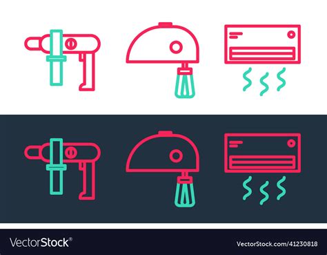 Set Line Air Conditioner Electric Drill Machine Vector Image