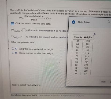 Solved The Coefficient Of Variation Cv Describes The