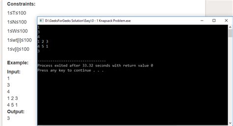 Geeksforgeeks Solution For 0 1 Knapsack Problem