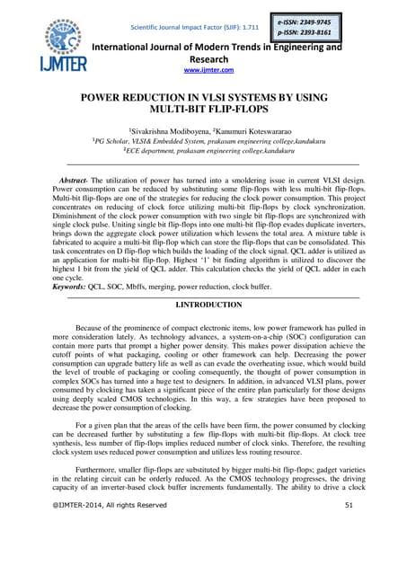 power reduction in vlsi systems by using multi bit flip flops pdf