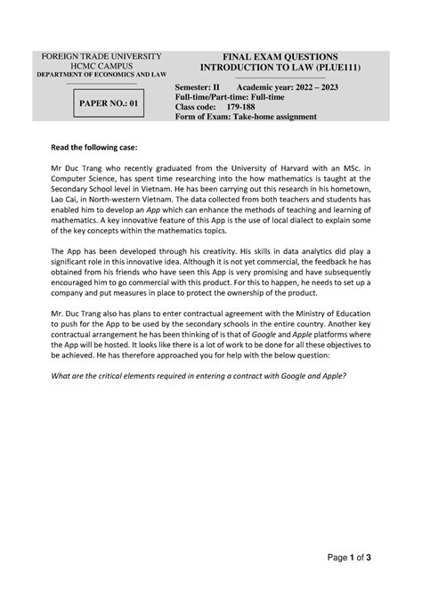 final assignment ml 179 188 page 1 of 3 foreign trade university