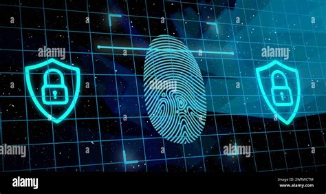 Image Of Online Security Padlocks With Biometric Fingerprint And Data