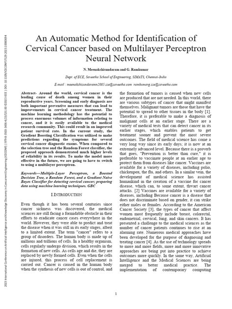 An Automatic Method For Identification Of Cervical Cancer Based On Multilayer Perceptron Neural
