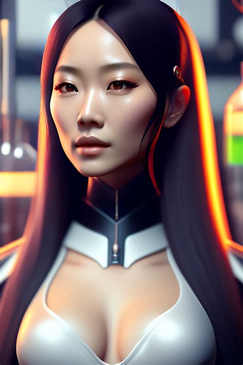 Lexica Digital Illustration Of AI Humanoid Girl Pretty Full View Asian Nude Face Of