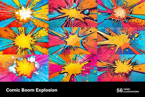 Comic Boom Explosions On Yellow Images Creative Store 133542